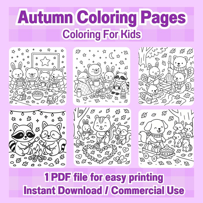 Cozy Fall Animal Coloring Pages for Kids Fall Activities PDF Printable ...