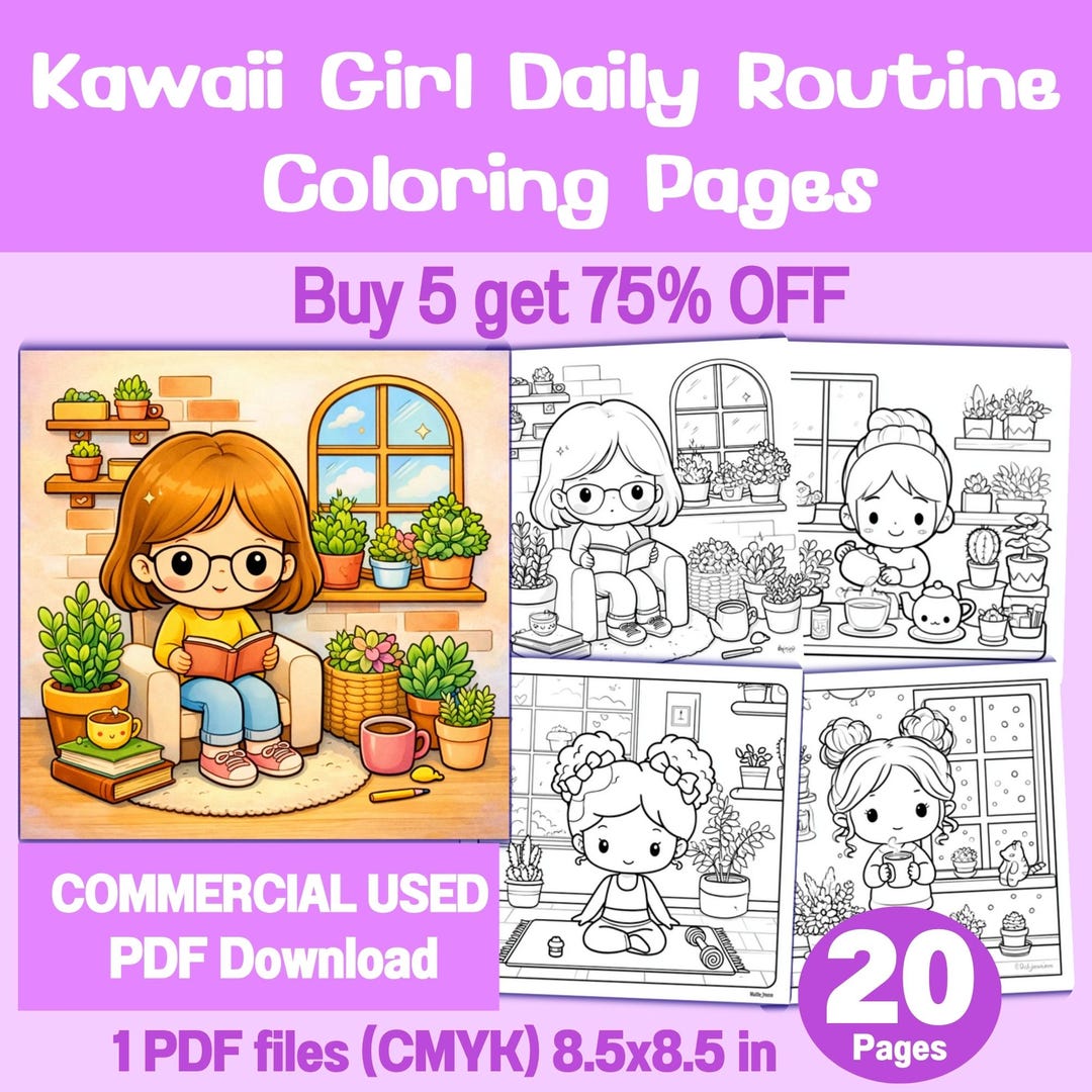 Kawaii Girl Daily Routine Coloring Book for Kids Printable PDF ...