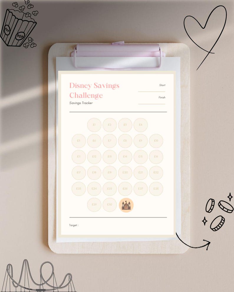 Disney Savings Challenge Tracker | Printable Disney Fund Worksheet ...