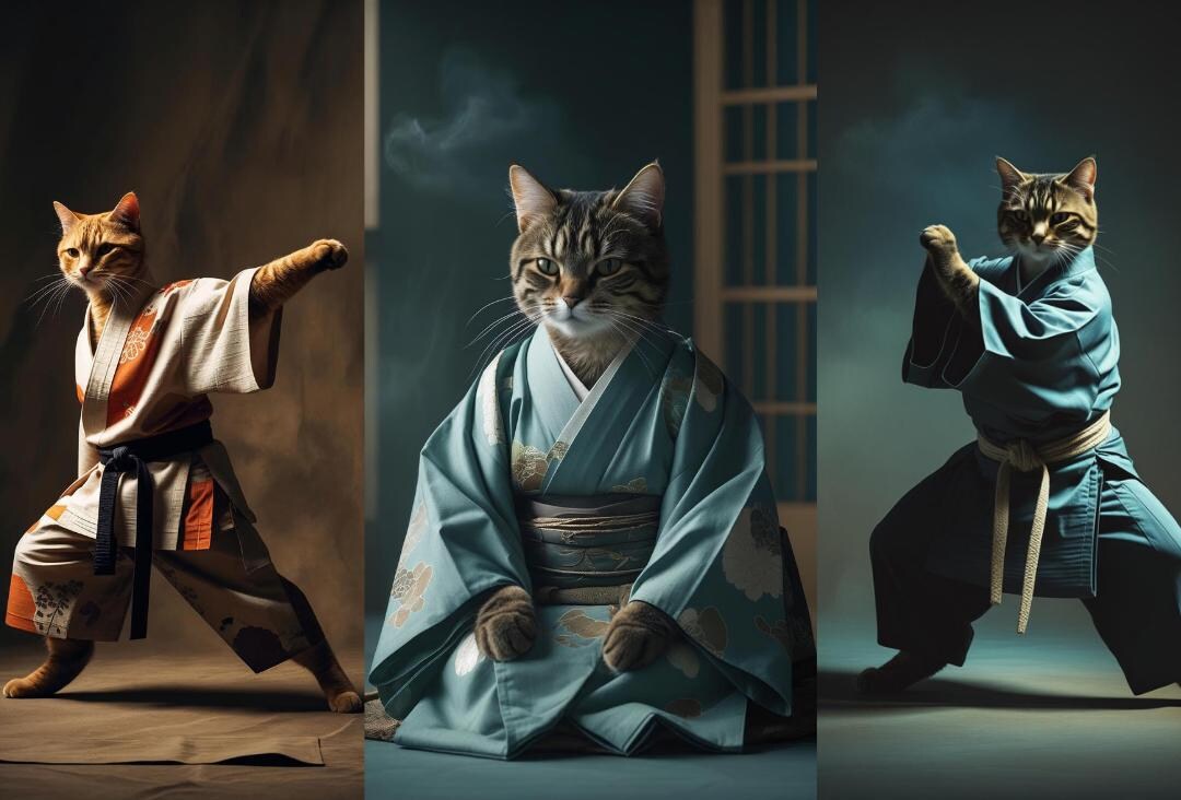 3 Cats Posters – Funny Martial Arts Wall Art | Samurai Cat Decor ...