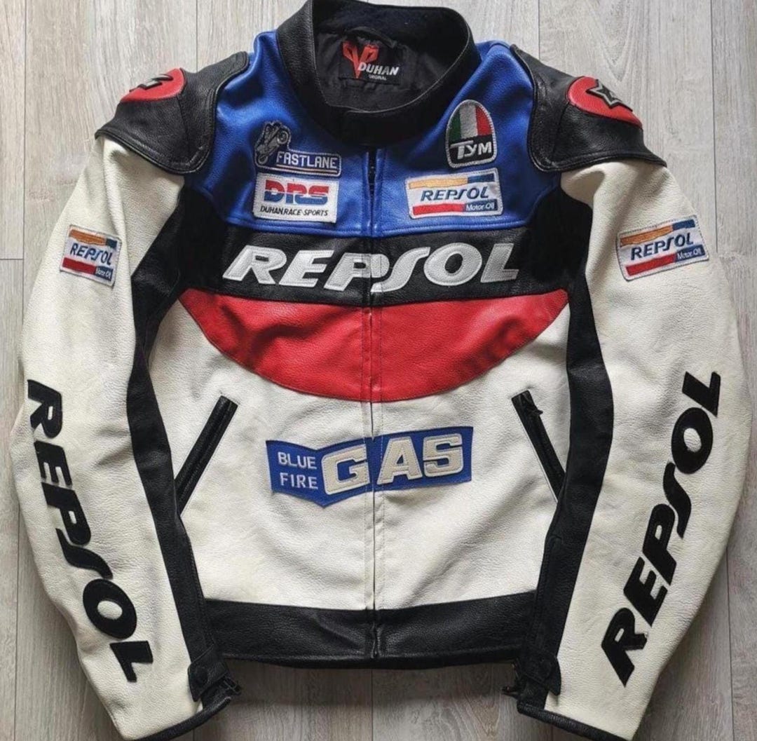 Honda Repsol Gas Racing Leather Motorcycle Jacket, Genuine Cowhide ...