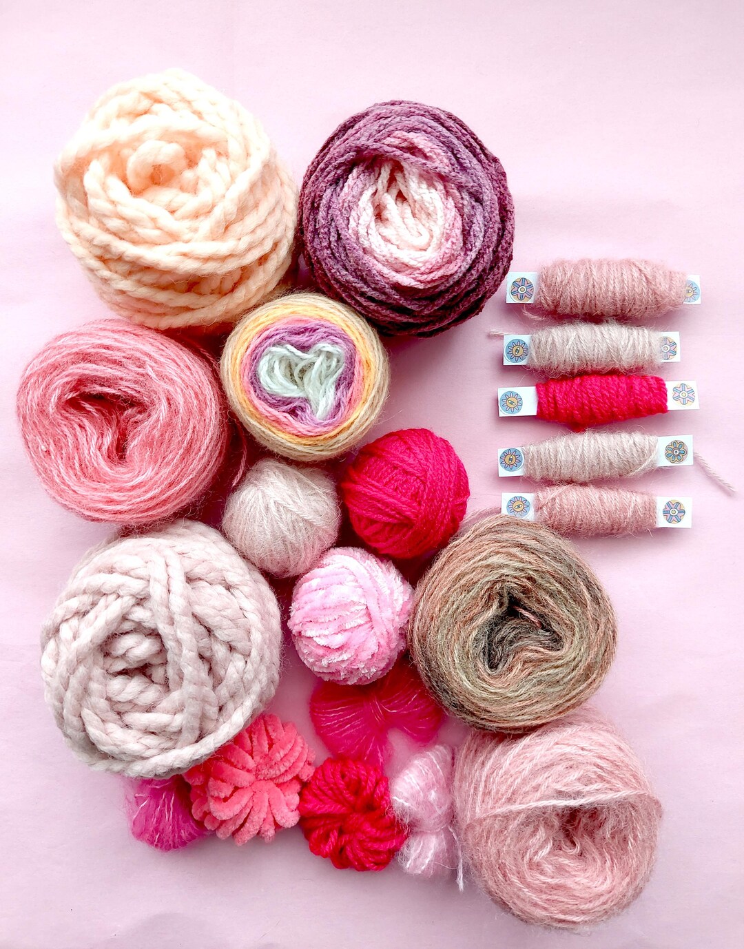 Pink Yarn Scrap Ball Pack for Crafts, Mini Yarn Sampler for Weaving ...