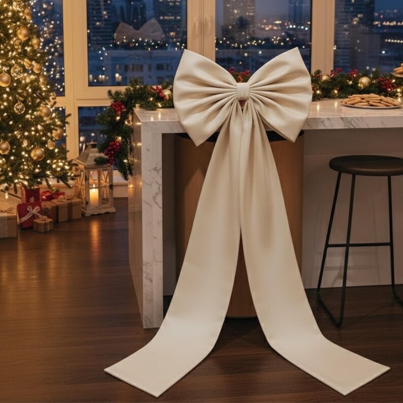 Large Satin Christmas Bow - Giant Red & White Holiday Door Decoration ...