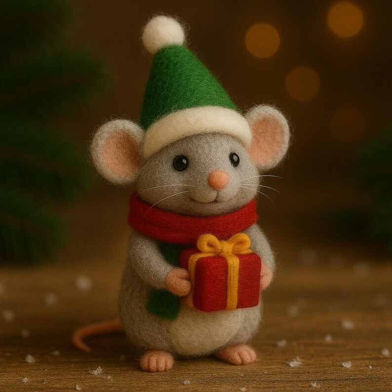 Hanmade Christmas Felt Mouse Ornament - Needle Felted Wool Mouse With ...