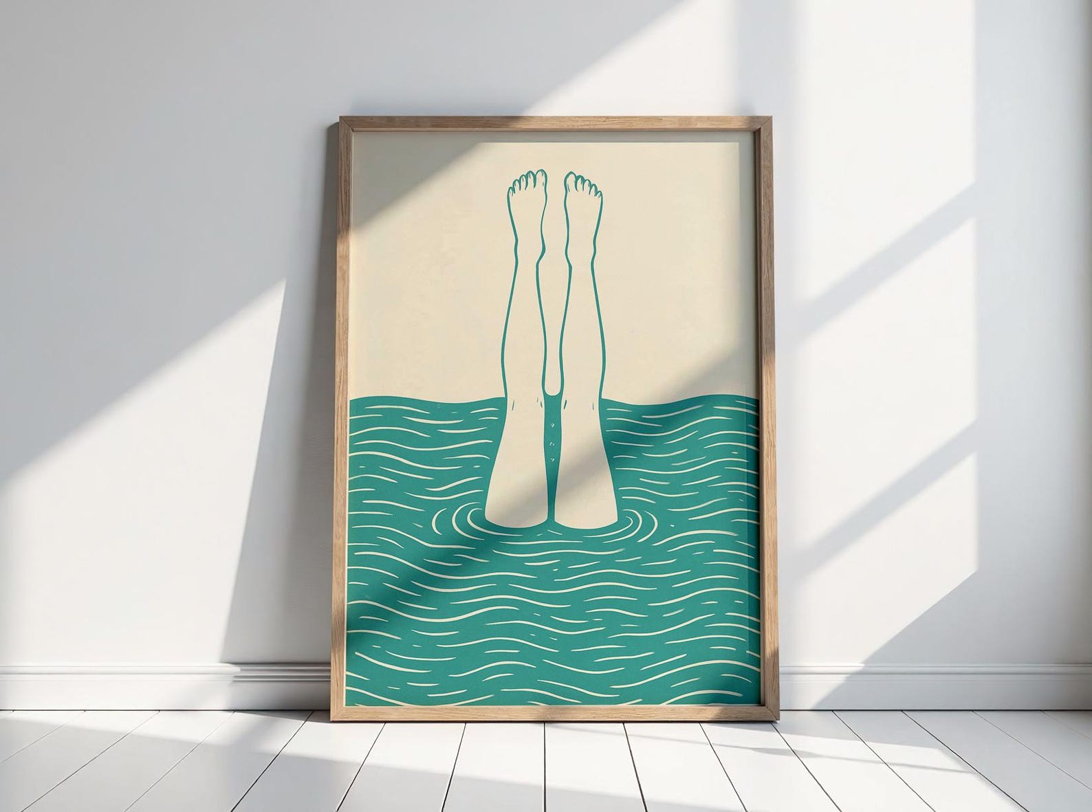 Freediving Swimmer Art Print | Minimalist Wild Swim Poster | Teal ...