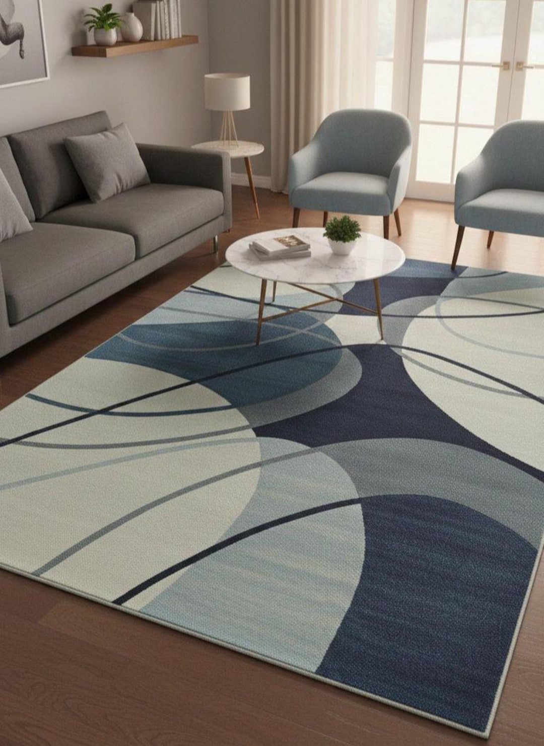 Hand Tufted Blue Abstract Rug – Modern Soft Area Carpet - Etsy