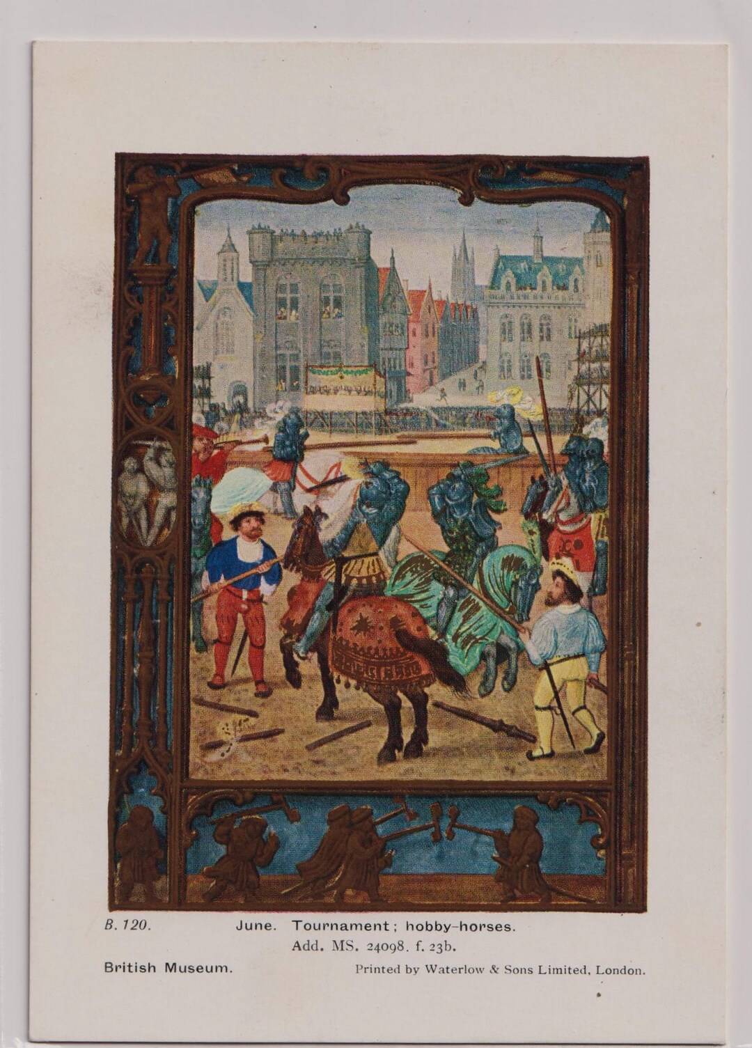 Vintage Postcard, JUNE, Tournament and Hobby Horses, Book of Hours ...