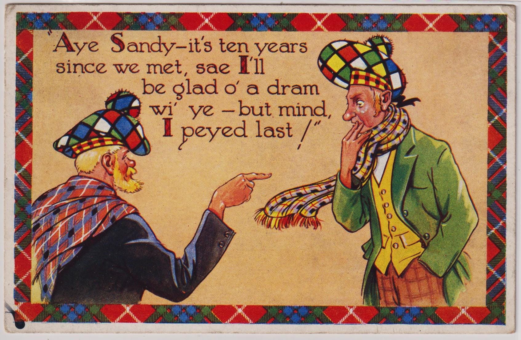 Vintage Artist Scottish Comic Postcard, Aye Sandy! Two Scottish Men ...
