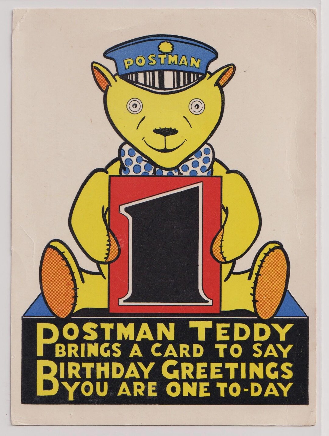 Vintage Artist Birthday Postcard, TEDDY BEAR POSTMAN, You Are 1 Today ...