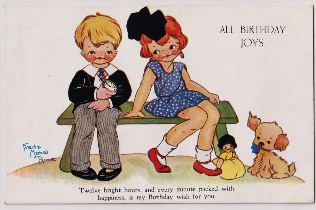 Vintage Birthday Postcard, Boy, Girl, Dog, Freda Mabel Rose, C1920s - Etsy