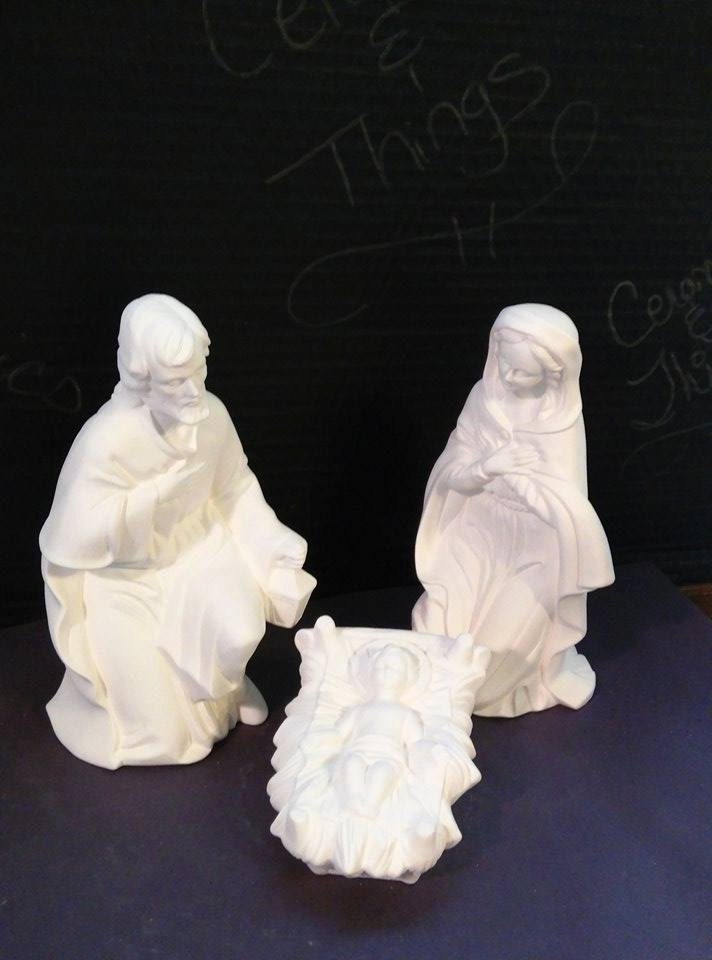 Ceramic Bisque ( Large Holy Family) Mary, Joseph, Baby Jesus )