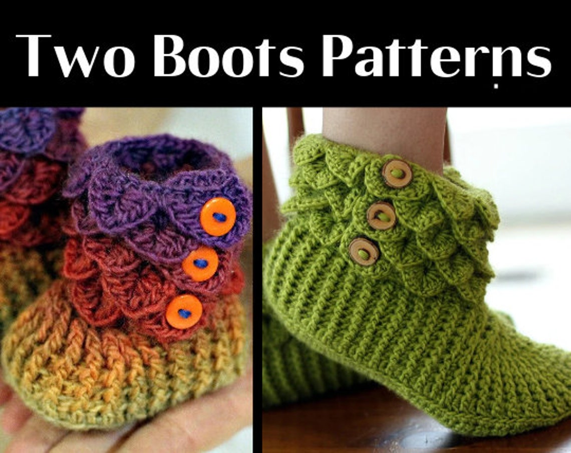 CROCHET PATTERN: Dragon Slippers Two Boot Patterns (crocodile Stitch ...
