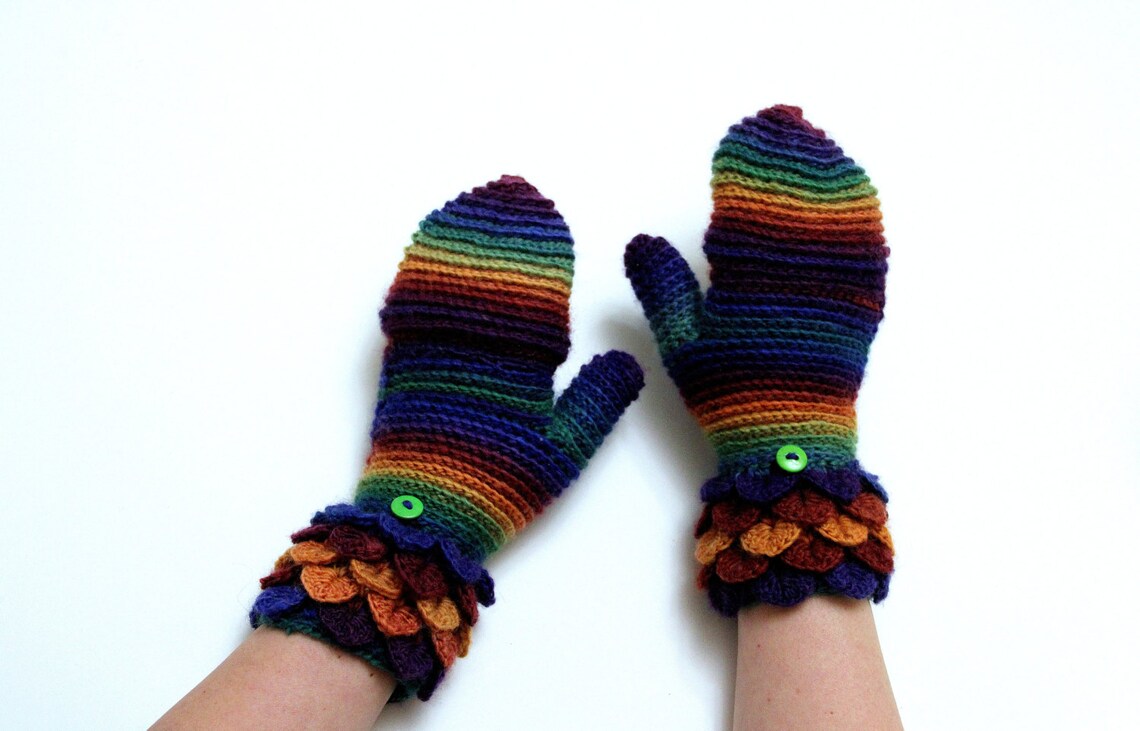 Dragon Crocodile Stitch Convertible Mittens - Etsy
