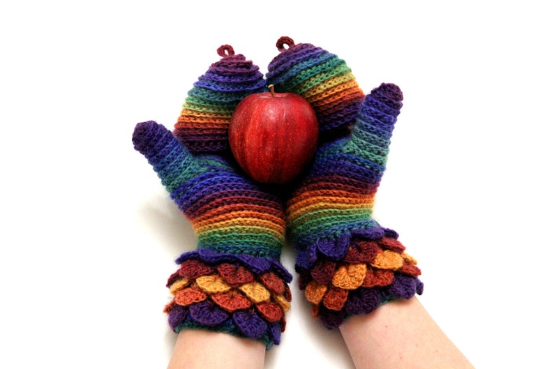 Dragon Crocodile Stitch Convertible Mittens - Etsy