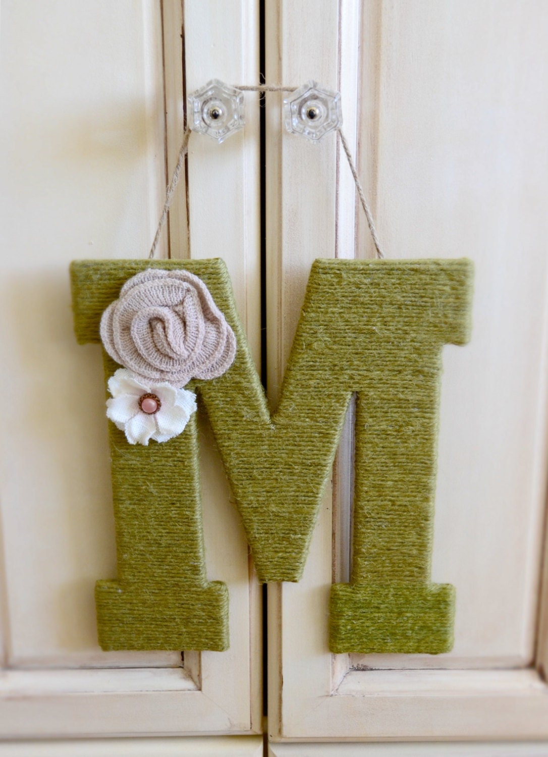 OLIVE GREEN Jute Wrapped Monogram Letter M Wreath RUSTIC Wedding Decor ...