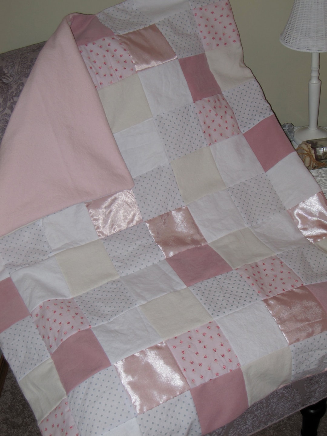 Shabby Cottage Chic perfectly Pink Baby Blanket Square Patch Quilt ...