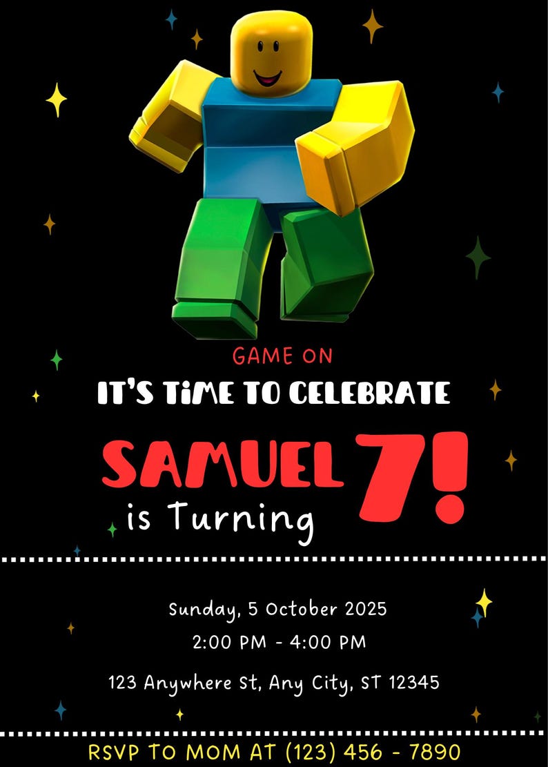 Roblox Birthday Invitation, Editable Game Party Invite (digital ...