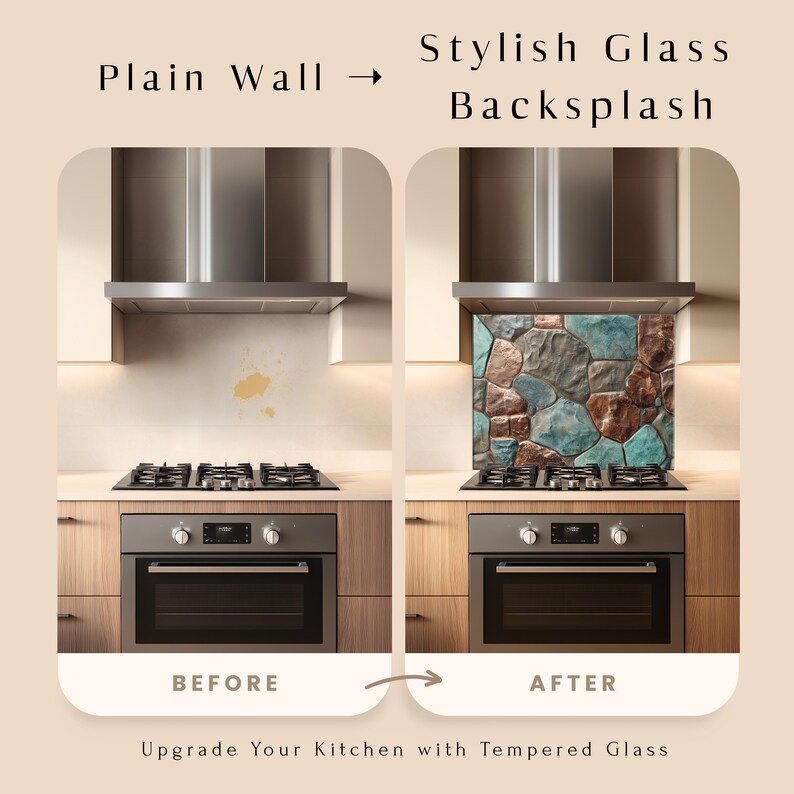Turquoise Copper Stone Backsplash - 3D Textured Tempered Glass Stove ...