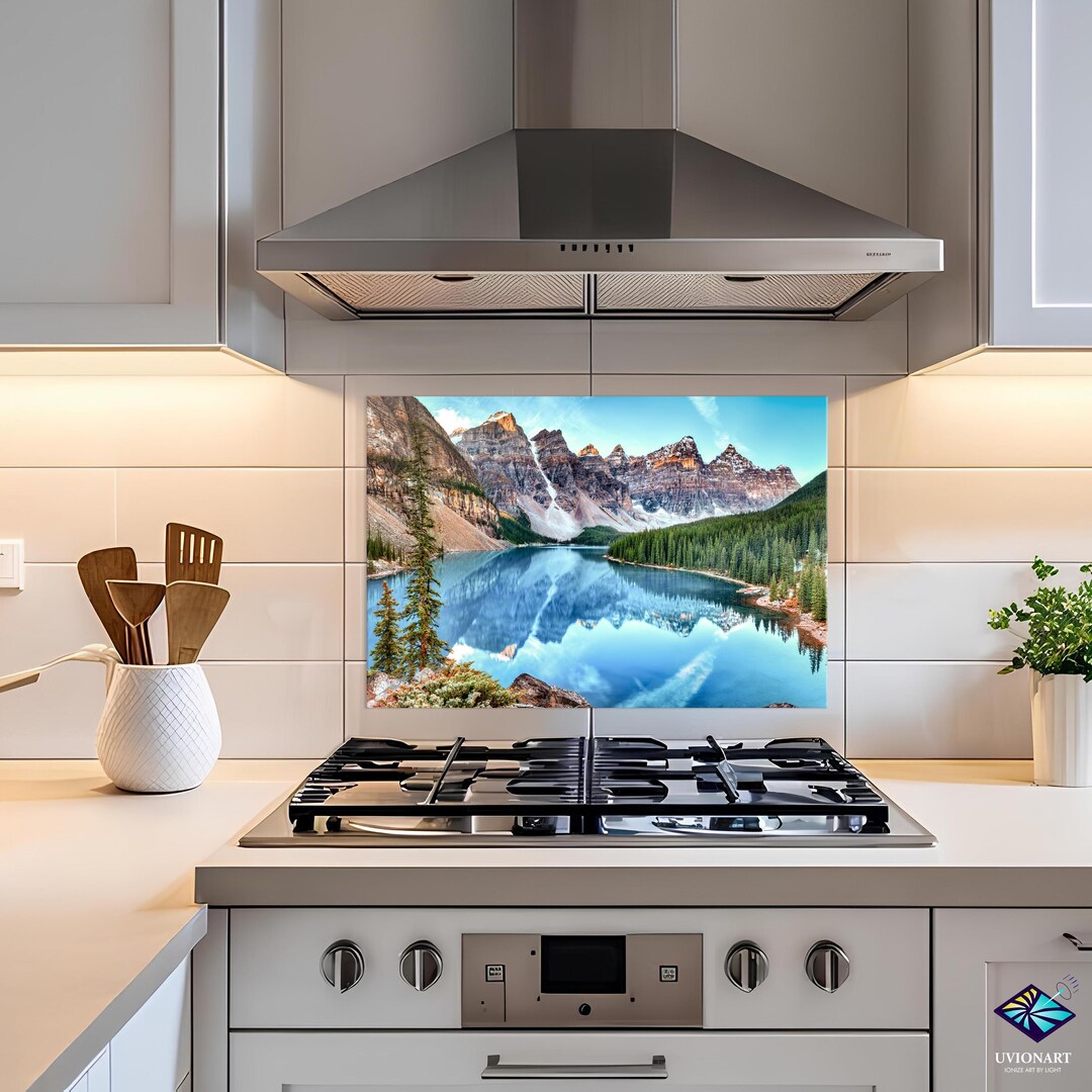 Mountain Lake Glass Kitchen Backsplash: Scenic Nature Wall Art - Etsy