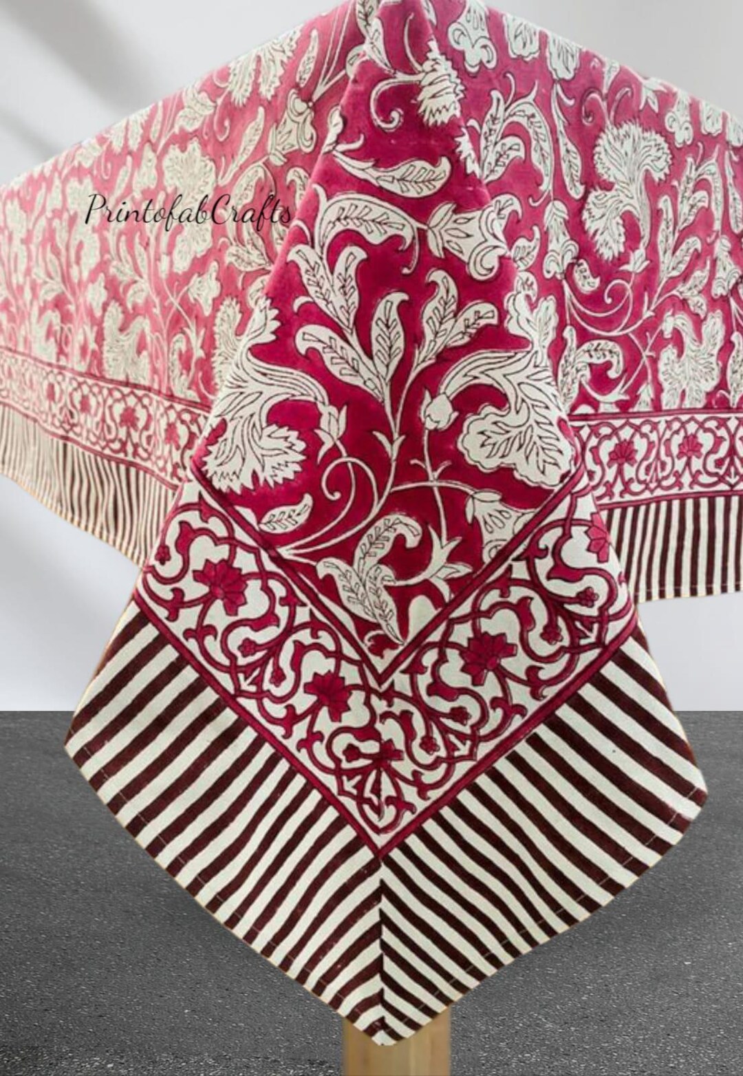 PF Hand Block Floral Print Tablecloth, Indian Cotton Table Cover - Pink ...