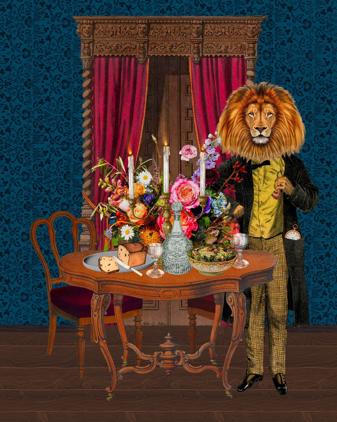 The Hoster,animal Portrait, Lion, Fantasy Art, Giclee, Art Print, Wall ...