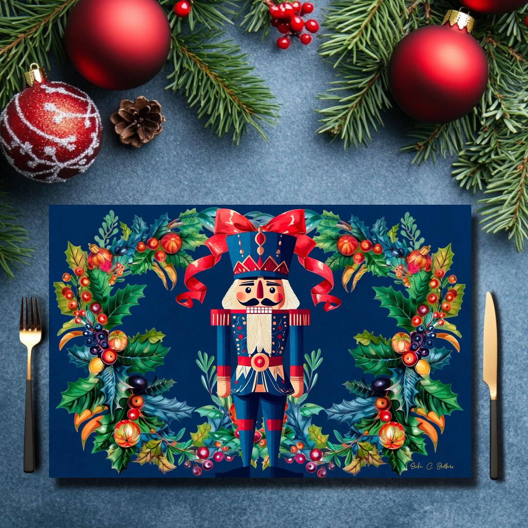 Nutcracker in Blue, Paper Placemat, Christmas Decorations , Table ...