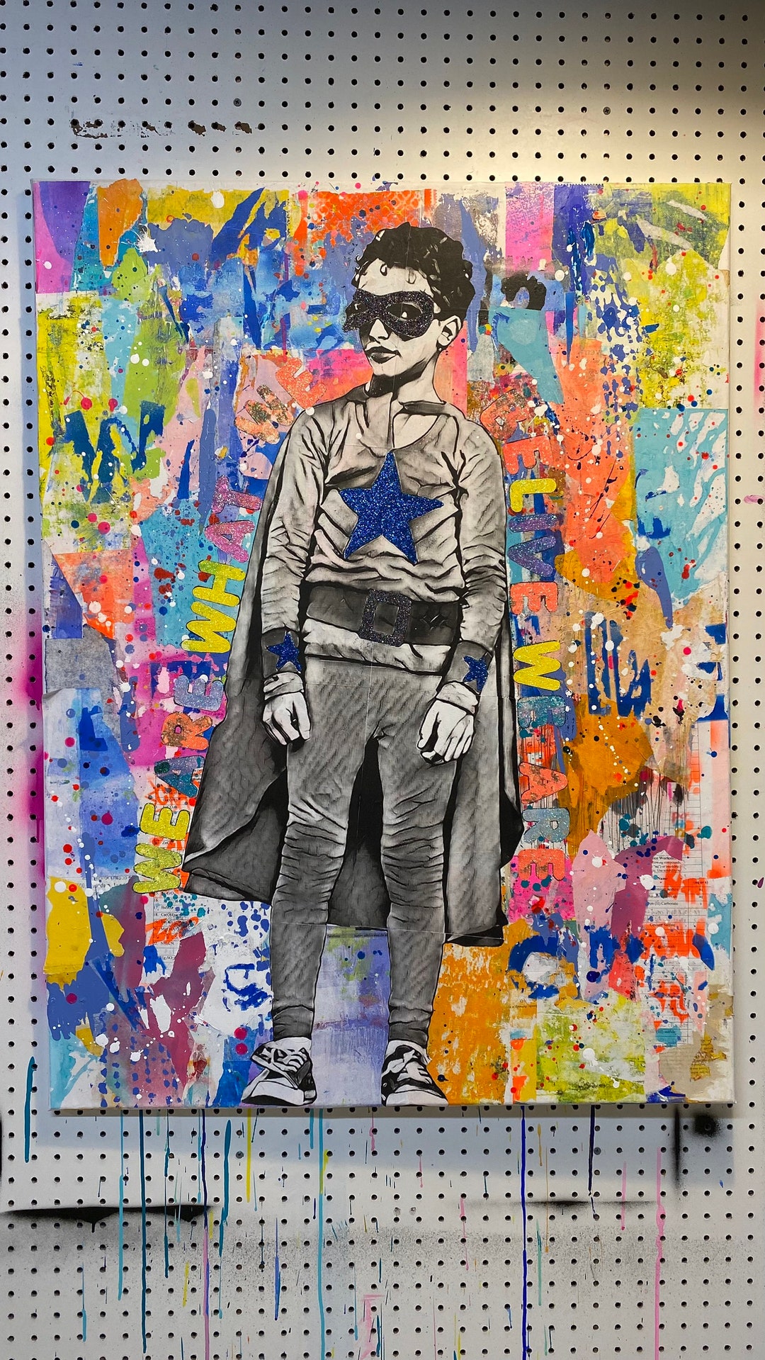 Superhero Mixed Media Art: Colorful Acrylic Painting on Canvas (40x30 ...