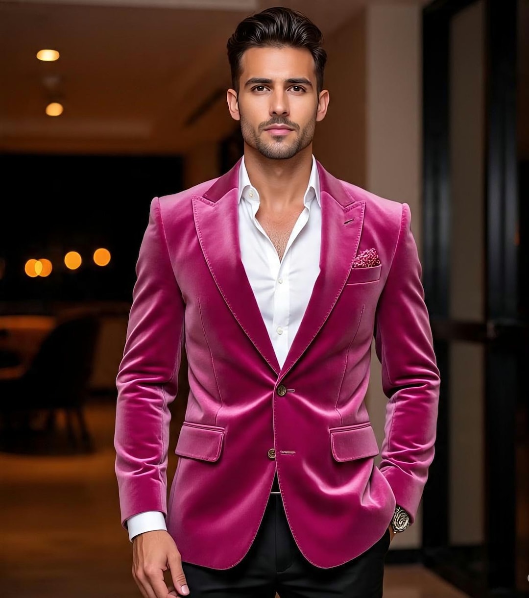 Hot Pink Velvet Blazer for Men | Luxury Slim Fit Party Wear Jacket ...