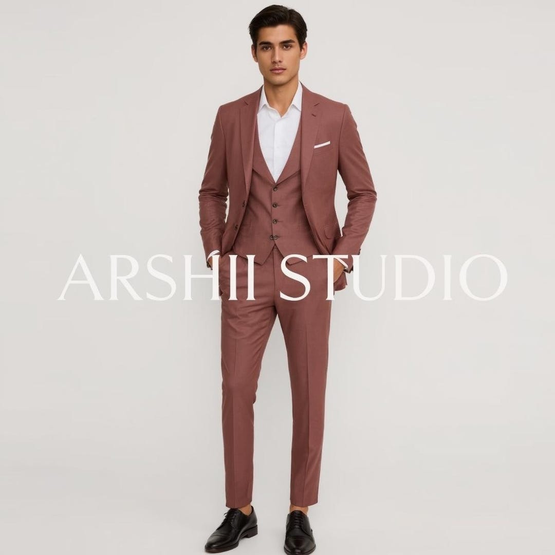 Men's 3-piece Dusty Rose Suit | Wedding Groom Suit | Formal Blazer ...