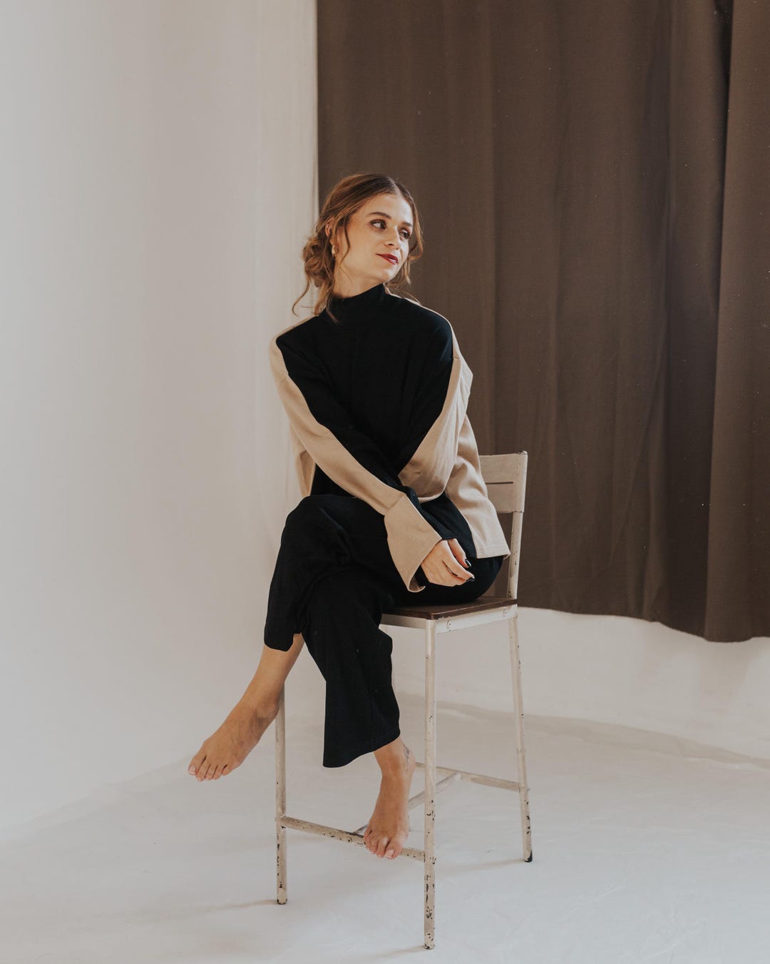 Knit Open Back Turtleneck Sweater – Colorblock Design With Tie-back ...