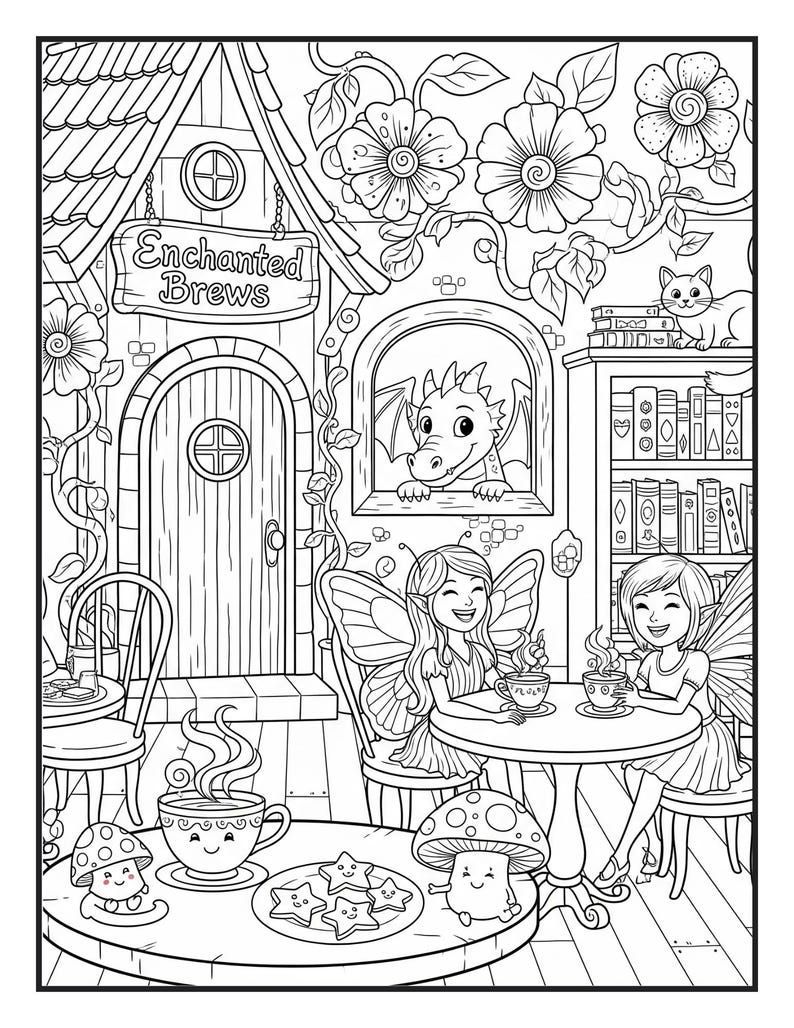 Cozy Fairytale Cafe Coloring Pages; 50 Coloring Pages; Fairy Tale Cafe ...