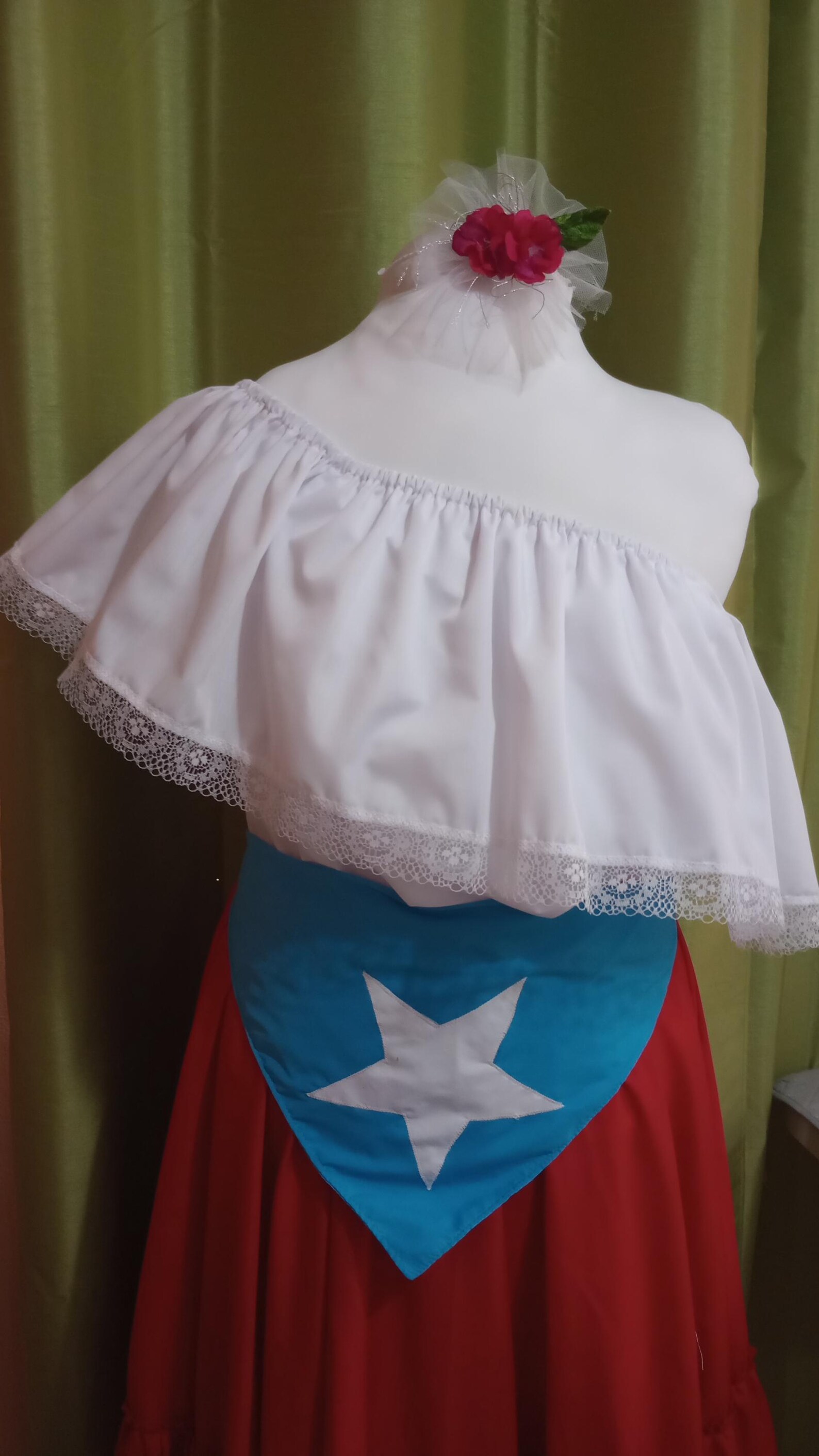 Plena, Bomba or Jibara Outfit. White Blouse, With Lace, Skirt, Waist ...