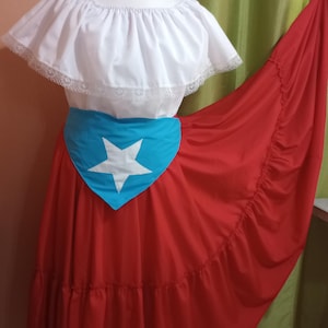 Plena, Bomba or Jibara Outfit. White Blouse, With Lace, Skirt, Waist ...