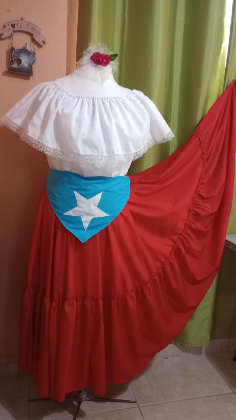 Plena, Bomba or Jibara Outfit. White Blouse, With Lace, Skirt, Waist ...