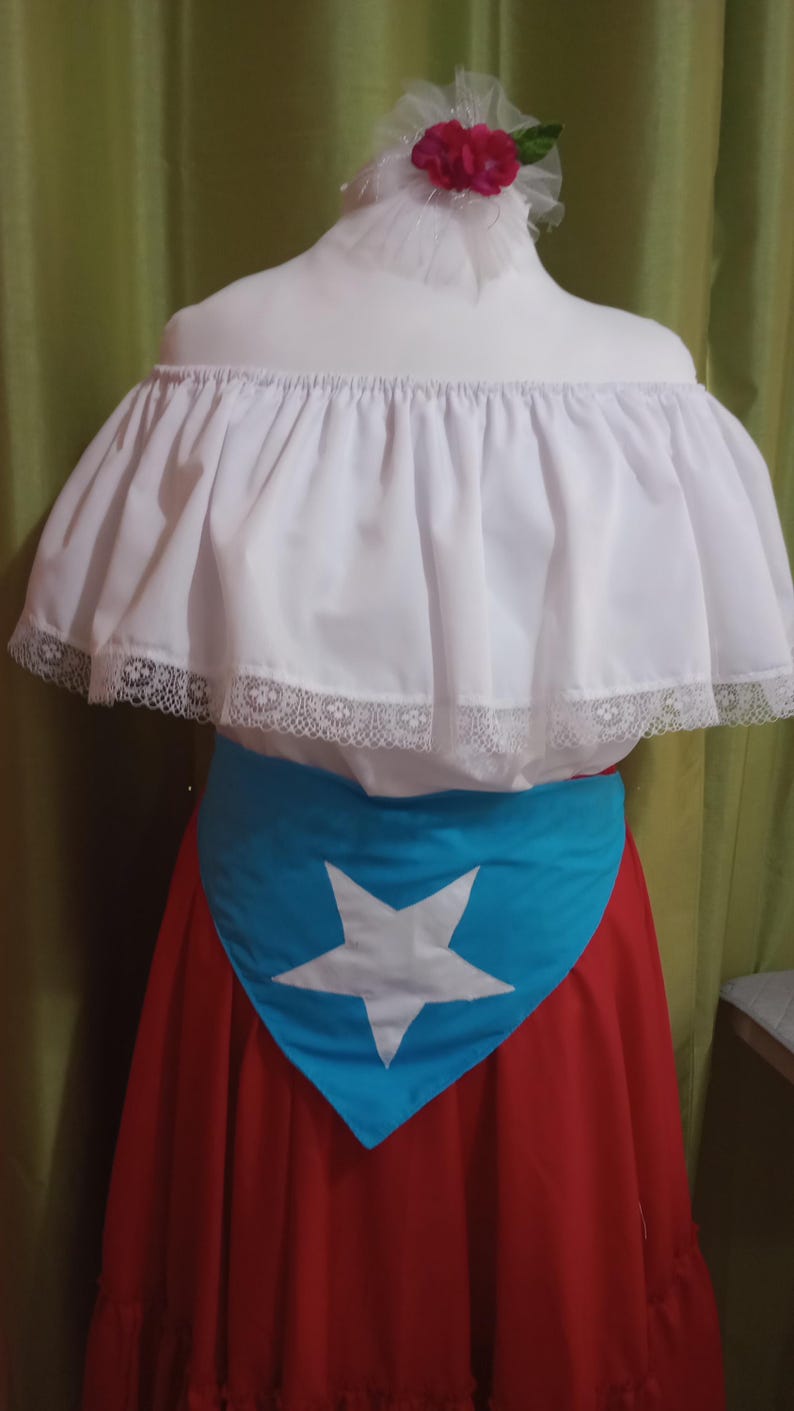 Plena, Bomba or Jibara Outfit. White Blouse, With Lace, Skirt, Waist ...