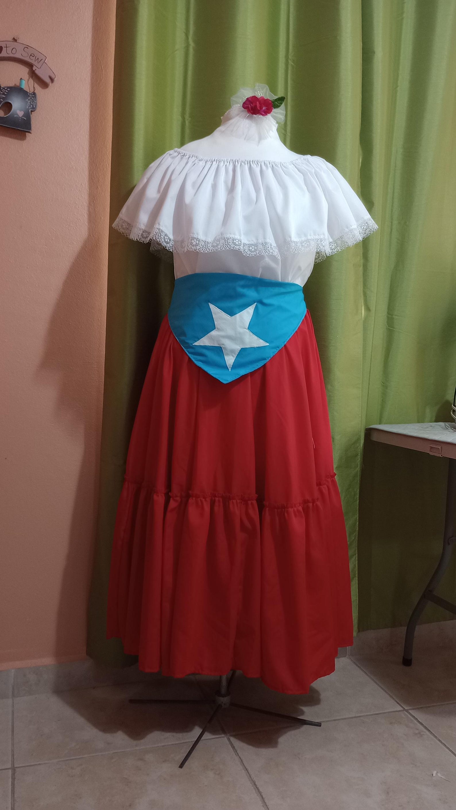 Plena, Bomba or Jibara Outfit. White Blouse, With Lace, Skirt, Waist ...