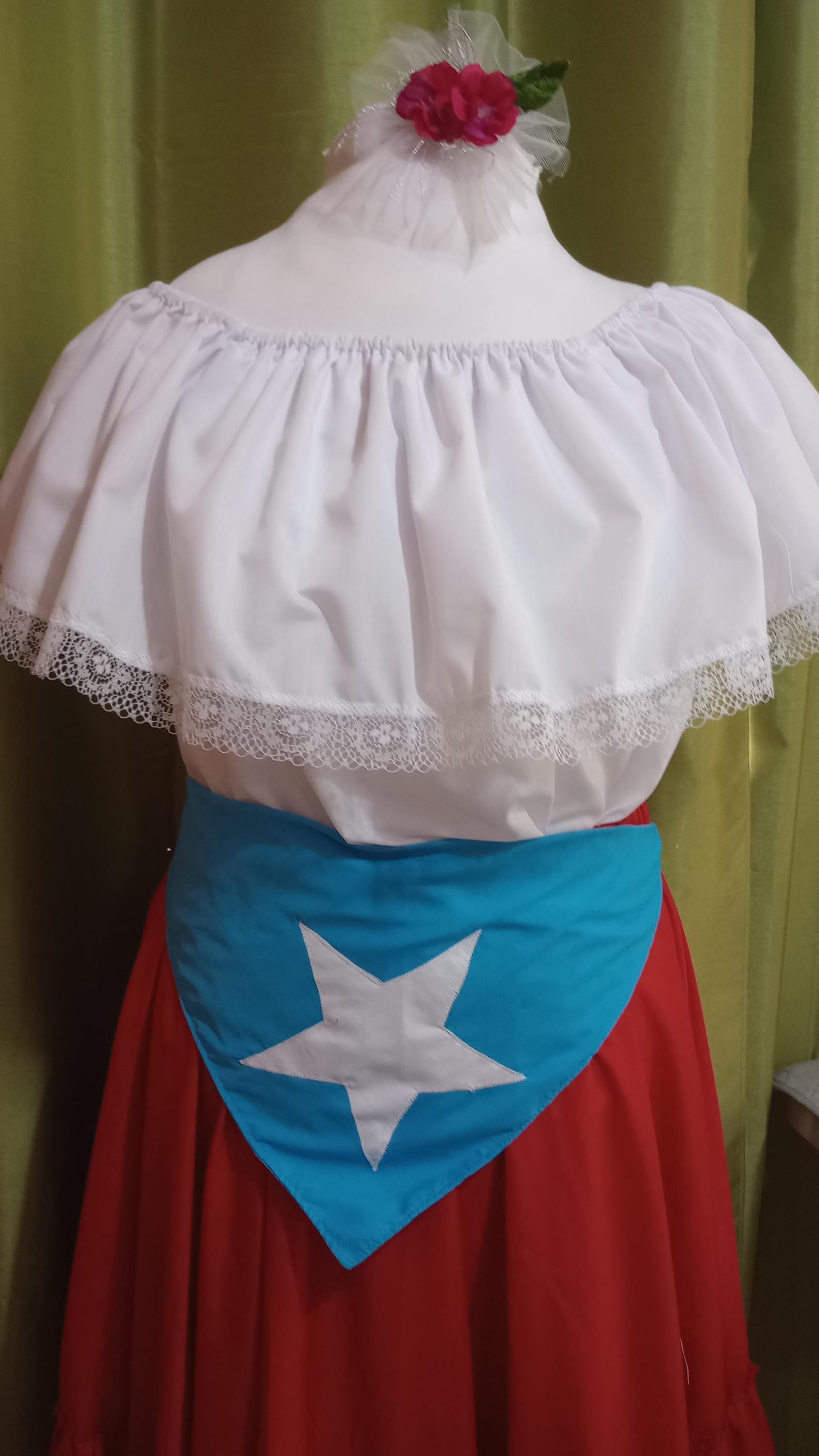 Plena, Bomba or Jibara Outfit. White Blouse, With Lace, Skirt, Waist ...