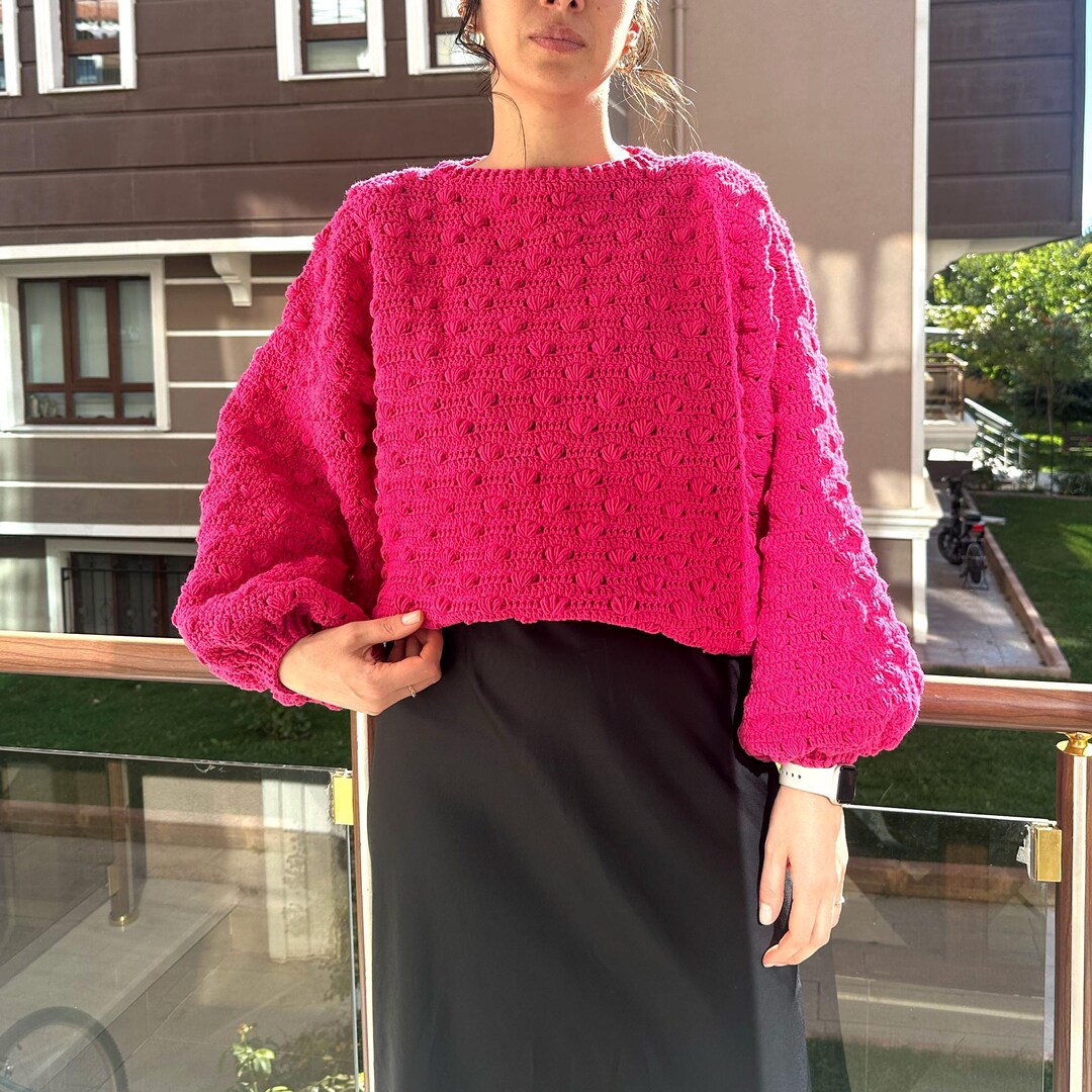 Pink Crochet Handmade Jumper , Oversize Modern Look Jumper - Etsy