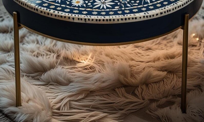 Handmade Blue Bone Inlay Coffee Table, Floral Mandala, Gold Legs - Etsy