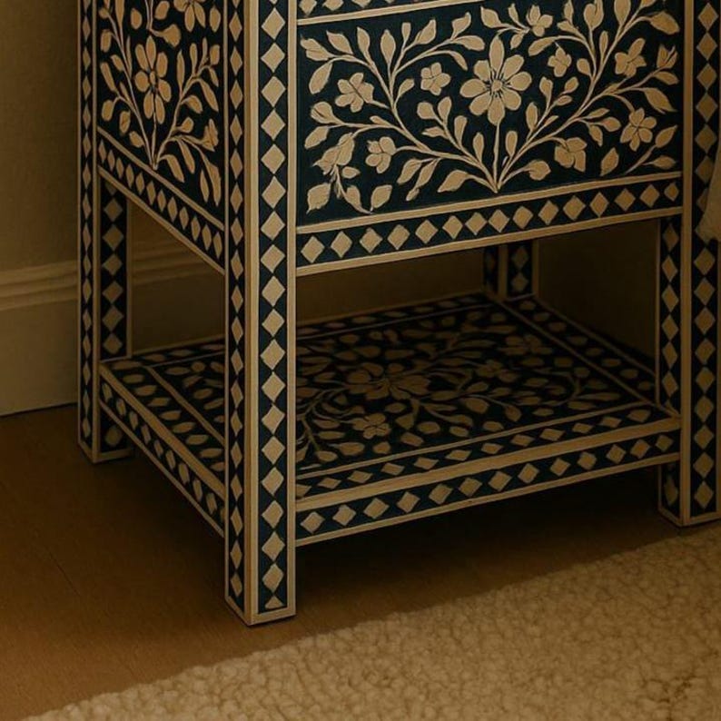 Floral Bone Inlay Nightstand, Handmade Bedroom End Table - Etsy