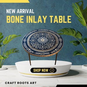 Round Blue Bone Inlay Coffee Table, Handmade Home Decor Floral Inlay ...