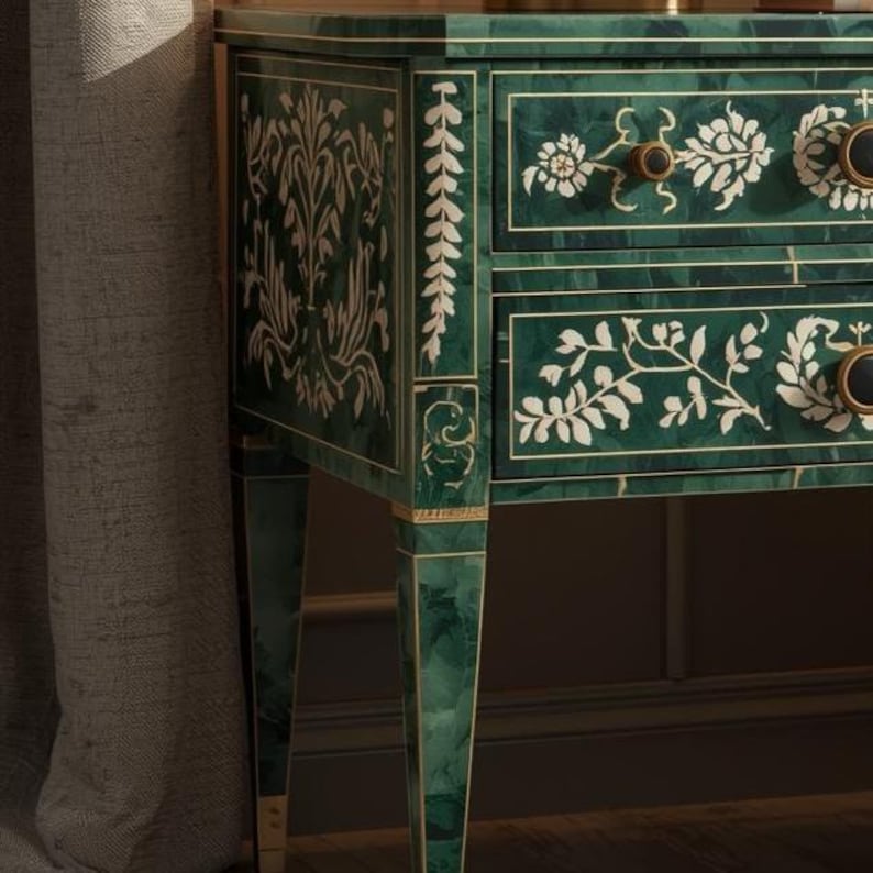 Handcrafted Bone Inlay Nightstand • Emerald Green Floral Side Table - Etsy
