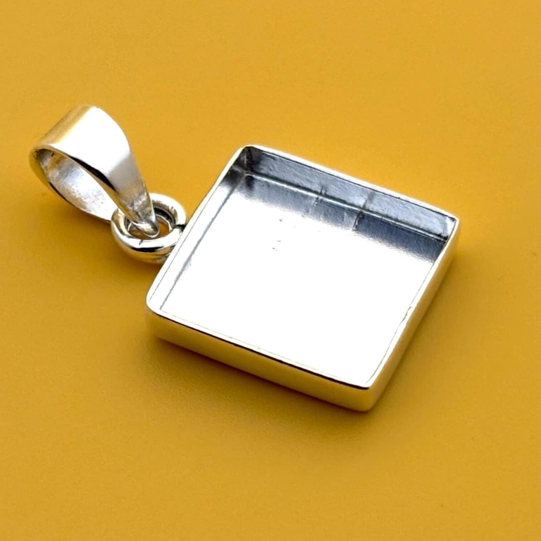 Sterling Silver Square Bezel Pendant Setting: DIY Resin & Cabochon ...