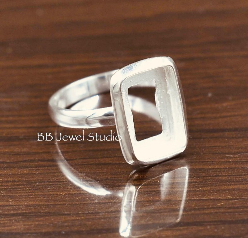Rectangle 925 Sterling Silver Ring Setting: Thick Bezel DIY Jewelry - Etsy