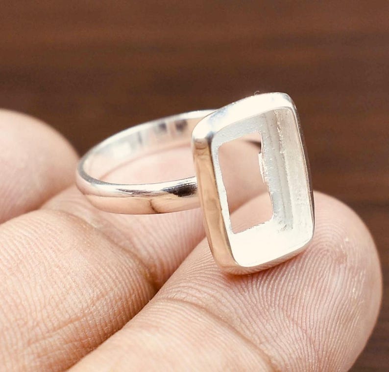 Rectangle 925 Sterling Silver Ring Setting: Thick Bezel DIY Jewelry - Etsy