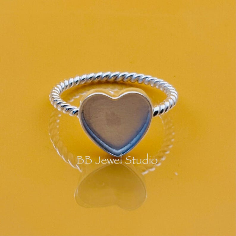 925 Sterling Silver Heart Shape Blank Bezel Ring Setting: DIY Cabochon ...