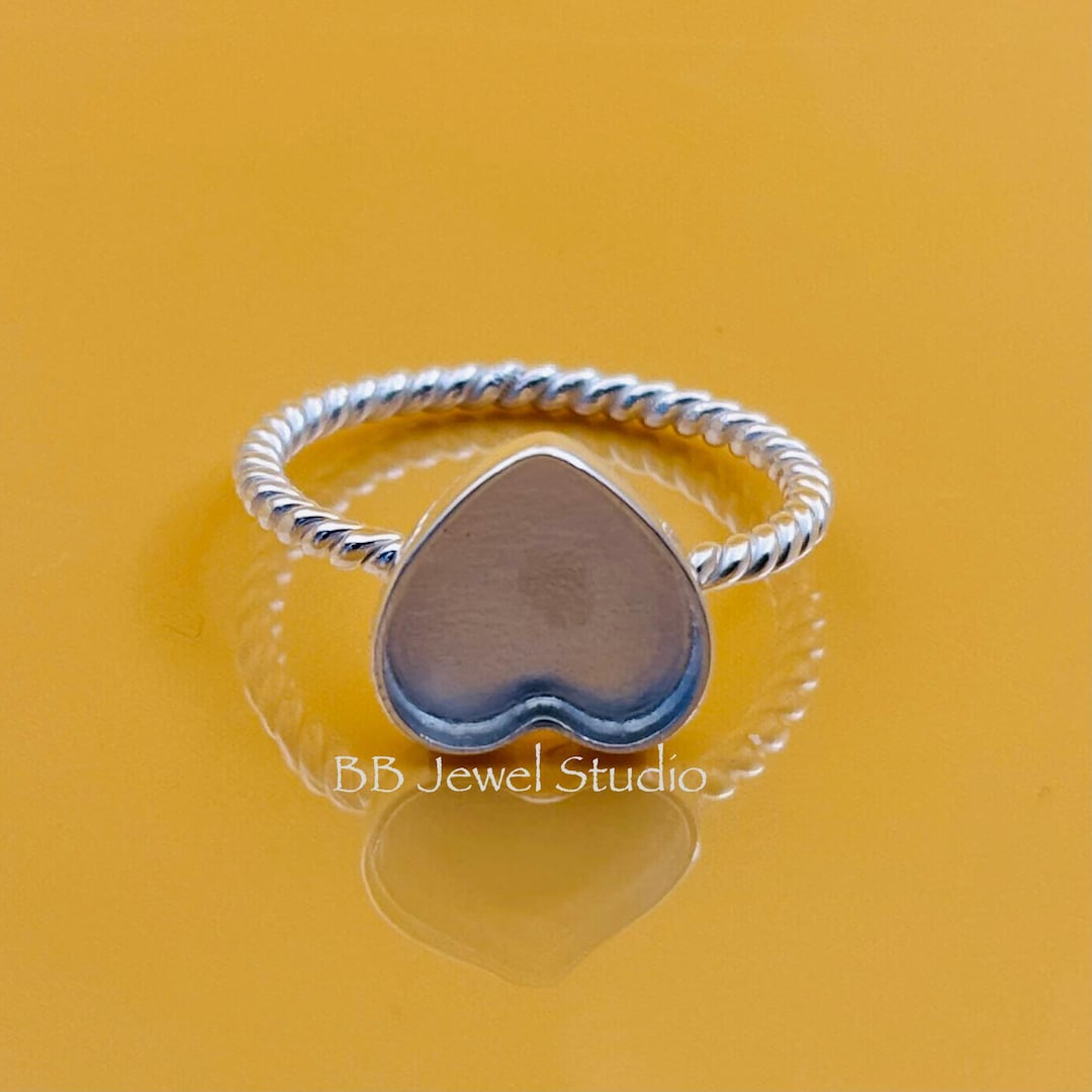 925 Sterling Silver Heart Shape Blank Bezel Ring Setting: DIY Cabochon ...