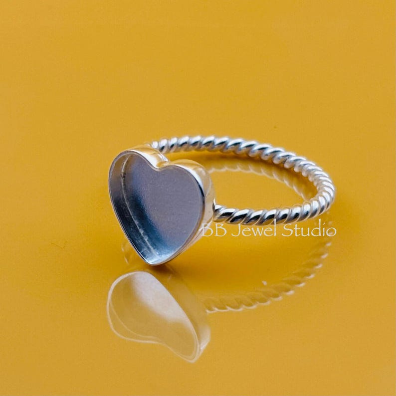 925 Sterling Silver Heart Shape Blank Bezel Ring Setting: DIY Cabochon ...