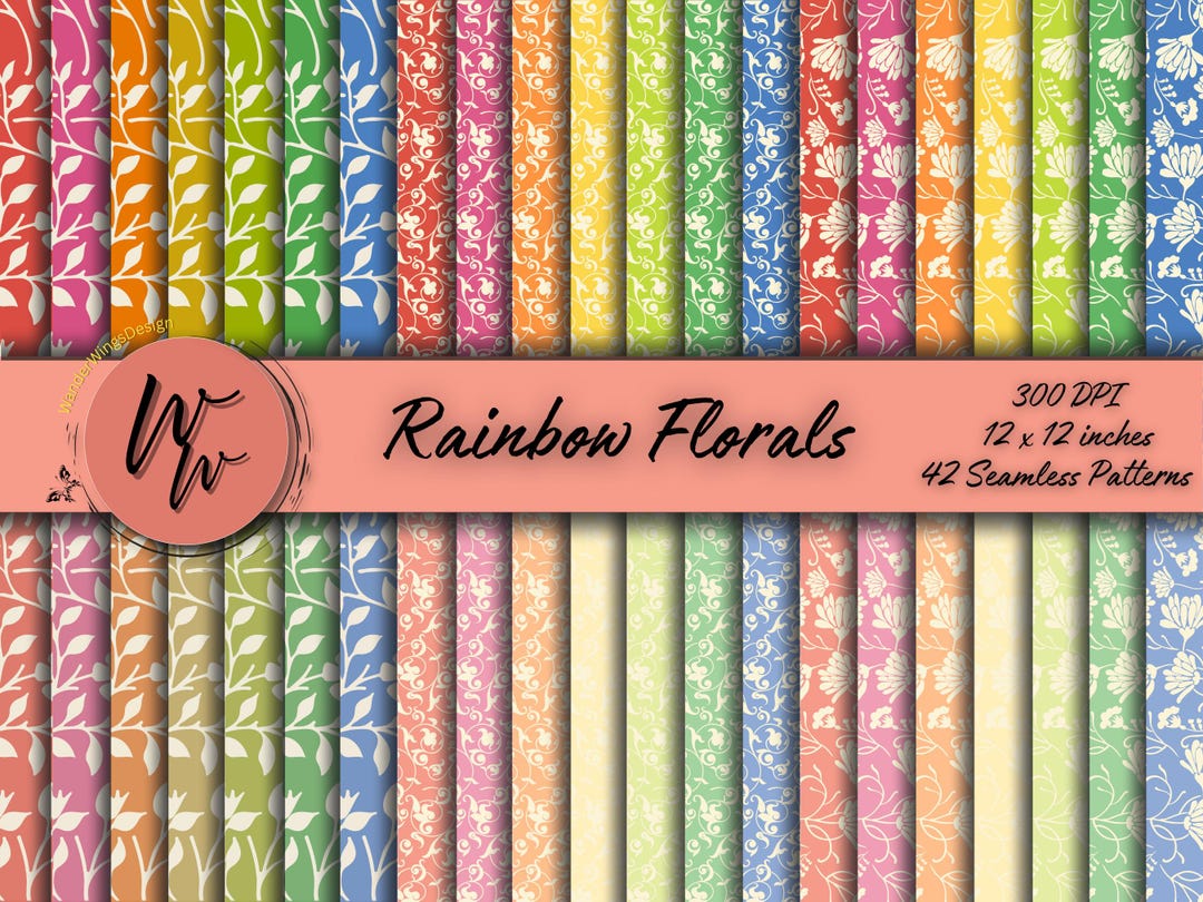 Rainbow Floral Digital Paper, Seamless Patterns (digital Download) - Etsy