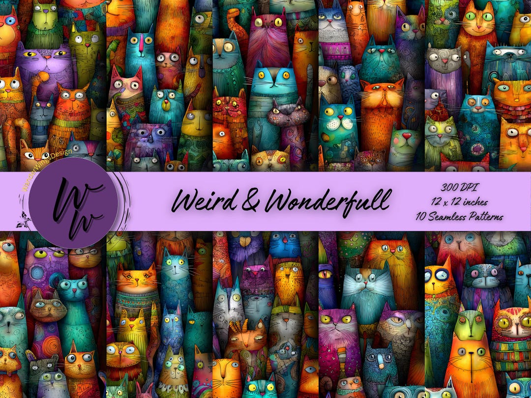 Weird Quirky Cats Seamless Digital Paper - Etsy